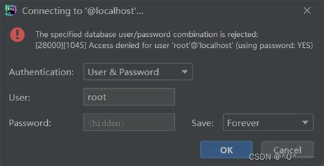 the specified database user password combination is rejected [28000