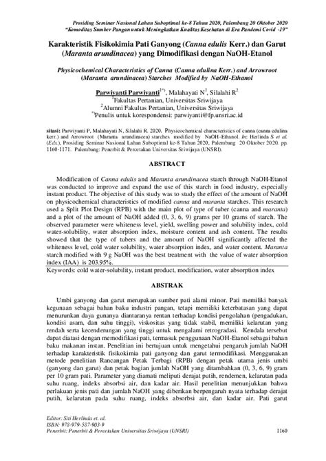 Pdf Karakteristik Fisikokimia Pati Ganyong Canna Edulis Kerr Dan