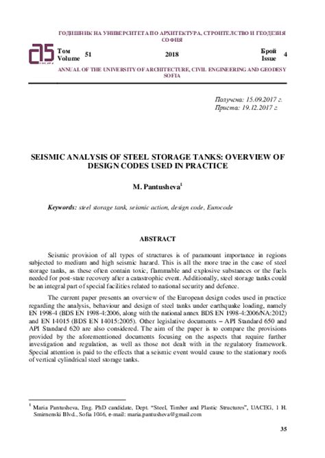 Pdf Seismic Analysis Of Steel Storage Tanks Overview Of Design Codes Used In Practice