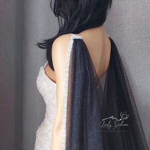 Beaded Black Glitter Cape Sparkling Black Bridal Cape Veil Beaded With