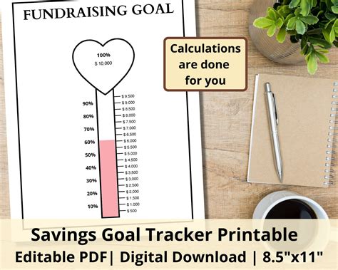 Fundraising Goal Tracker Printable Donation Goal Tracker Fillable