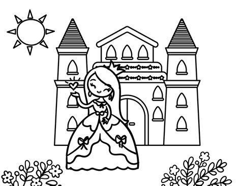 Coloriage Princesse et le Château télécharger et imprimer gratuit sur