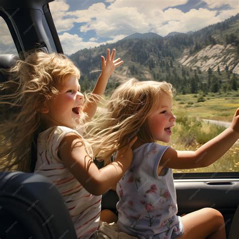 Premium Ai Image Two Girls In A Car With Their Hands Up Driving At Summer