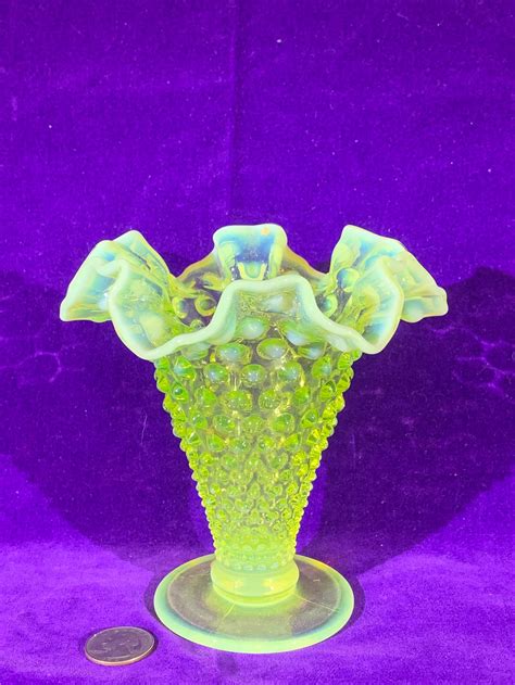 Antique Vintage Fenton Hobnail 5 12 Vaseline Glass Vase Etsy
