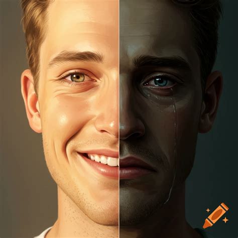 A Realistic Drawing Of A Mans Face Split Down The Middle Showing A