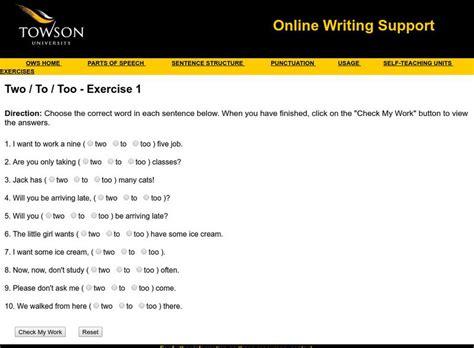 towson university ows two to too exercise 1 unknown type for 9th