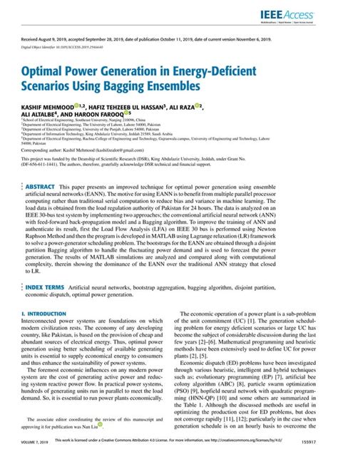 Optimal Power Generation In Energy Deficient Scenarios Using Bagging Ensembles Pdf