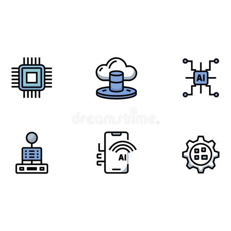 Modern Ai Technology Icons Cloud Computing Microchip Smart Device Artificial Intelligence System