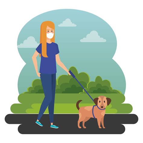 Mujer Joven Paseando Al Perro Al Aire Libre 1810784 Vector En Vecteezy