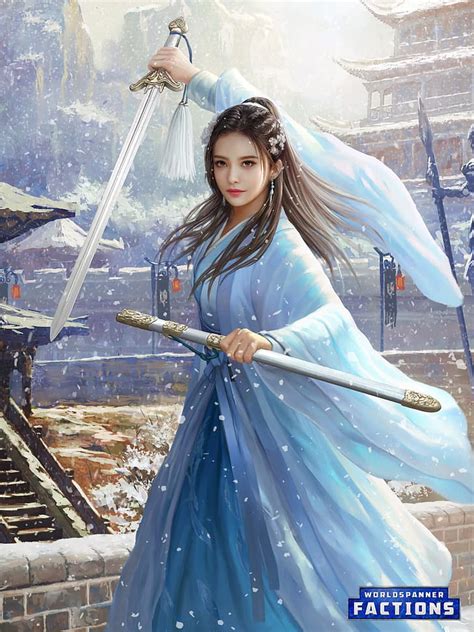 마리오 Wibisono 그림 검 파란 드레스 아시아 사람 무술 Hd 배경 화면 Wallpaperbetter