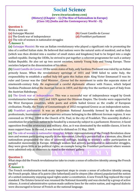NCERT Solutions For Class 10 History Chapter 1 The Rise Of Nationalism