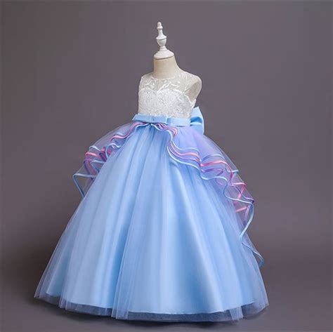 Blue Girls 3d Flower Embellished Puffy Birthday Princess Dress Vampal