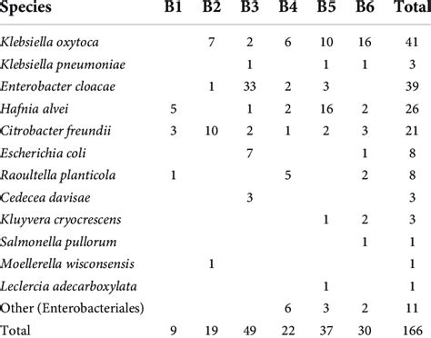 Results Of The Species Identification From The 166 Enterobacteriaceae