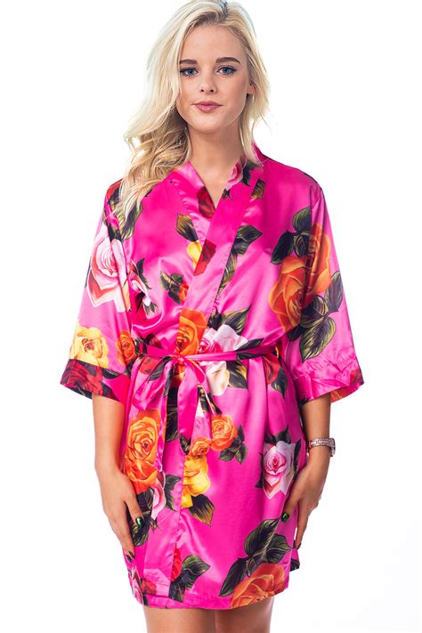 Pretty Robes Womens Floral Satin Silky Robe Kimono For Bride