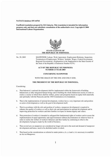 Act Concerning Manpower Indonesian Labour Law 2003 Wiego
