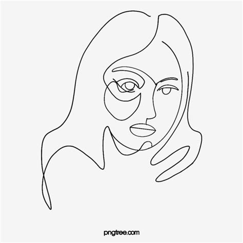 손으로 그린 선 행복 긴 머리 여자 일러스트 그림 코 귀 입술 Png 일러스트 및 Psd 이미지 무료 다운로드