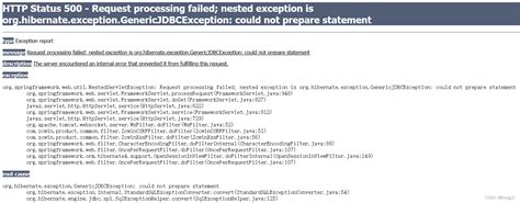 500nested Exception Is Orghibernateexceptiongenericjdbcexception