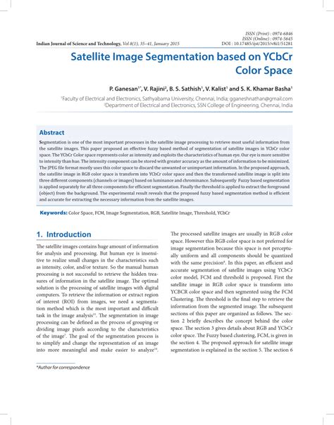Pdf Satellite Image Segmentation Based On Ycbcr Color Space