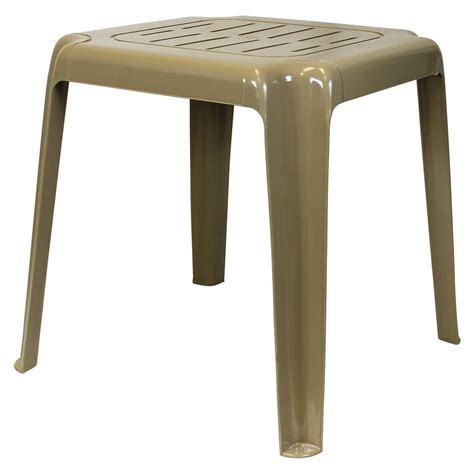 Emsco 17 In Sand Stackable Slotted Plastic Outdoor Side Table 96640 1