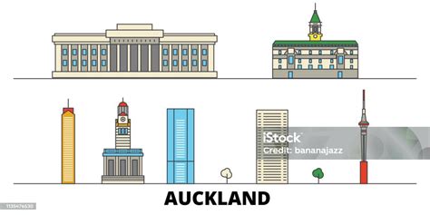 뉴질랜드 오클랜드 플랫 랜드마크 벡터 일러스트입니다 뉴질랜드 오클랜드 라인 도시 유명한 여행 명소 스카이라인 디자인 도시에 대한 스톡 벡터 아트 및 기타 이미지 Istock
