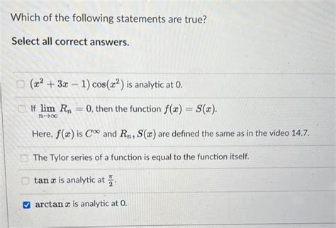 Solved Which Of The Following Statements Are True Select