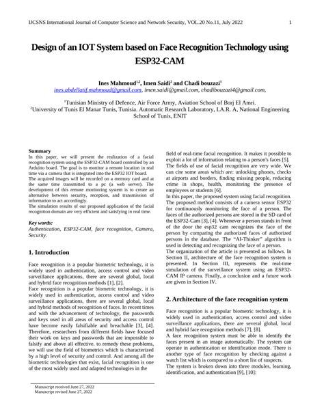 Pdf Design Of An Iot System Based On Face Recognition Technology Using Esp32 Cam