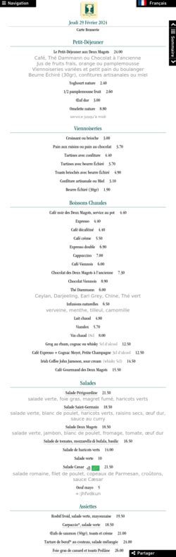 Carte Brasserie Demo CA