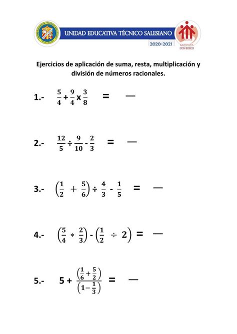 Ejercicios De Fracciones Suma Resta Multiplicación Y División Mxedusa