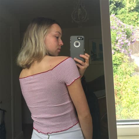 Lovely Zara Off The Shoulder Red And White Top Depop