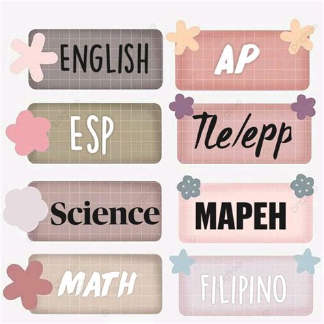 English Esp Science Math Tle Epp Ap Mapeh Filipino Subject Labels