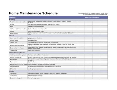 Condominium Maintenance Schedule Template Printable Word Searches