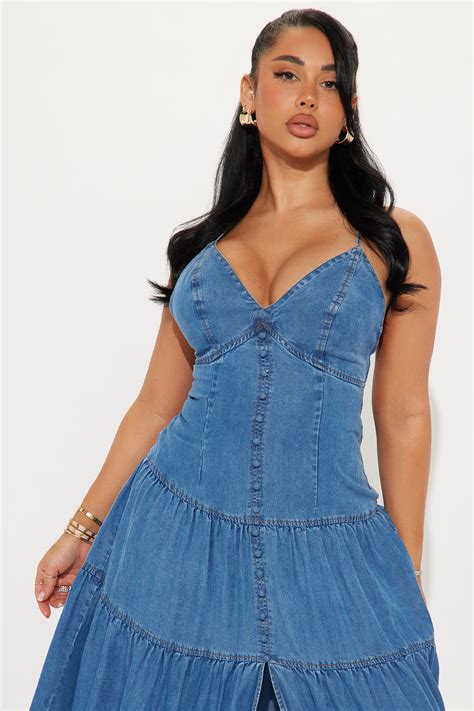 Serena Denim Maxi Dress Medium Wash Fashion Nova