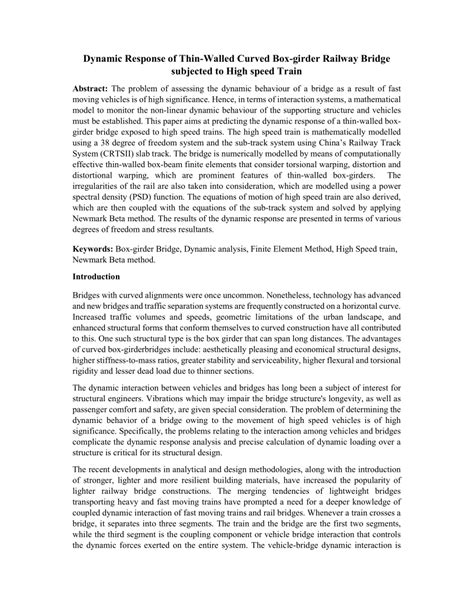 Pdf Dynamic Response Of Thin Walled Curved Box Girder Railway Bridge Subjected To High Speed Train