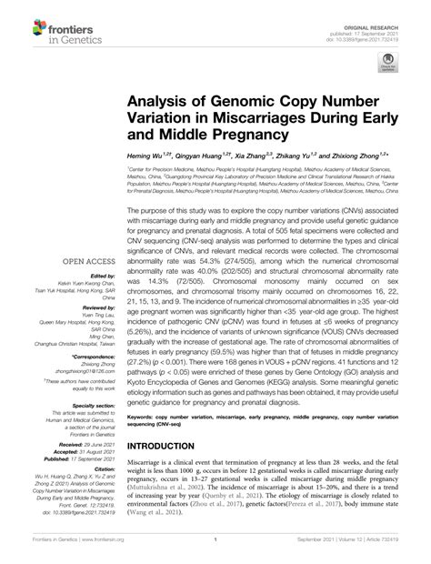 Pdf Analysis Of Genomic Copy Number Variation In Miscarriages During Early And Middle Pregnancy