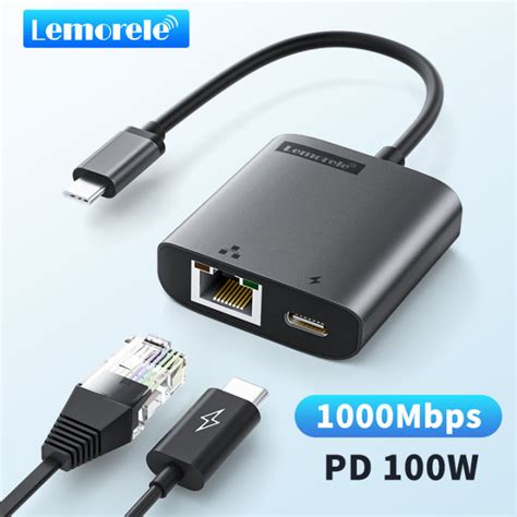 Lemorele Tc35 Usb C To Ethernet Adapter With Charging Usb C To Rj45 Gigabit Ethernet Lan Adapter