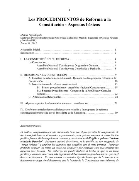 Los Procedimientos De Reforma A La Constitucion Los Procedimientos De
