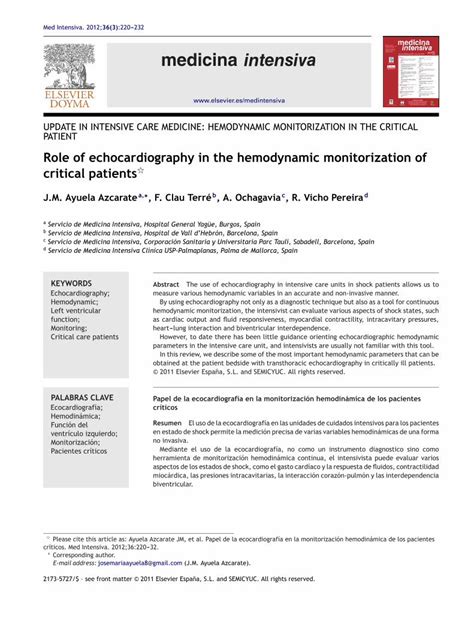 Pdf Role Of Echocardiography In The Hemodynamic Monitorization Dokumen Tips