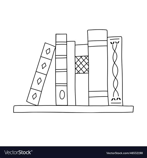 Line Books Stack On Bookshelf Outline Royalty Free Vector