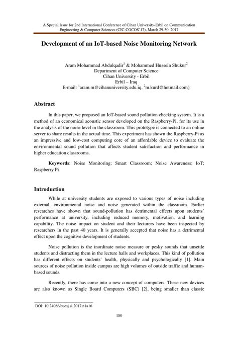 pdf development of an iot based noise monitoring network