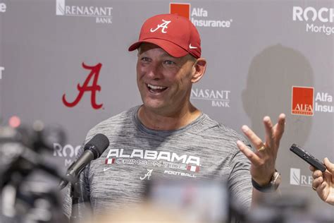 Alabama Head Coach Kalen DeBoer Monitors His Team During An NCAA