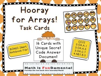 Arrays Task Cards Multiplication Practice With Self Checking Answer Code