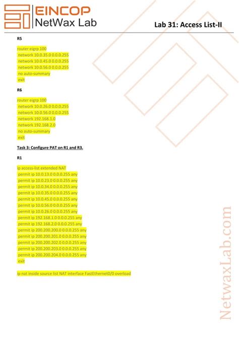 Eincop Netwax Lab Access List Ii PDF