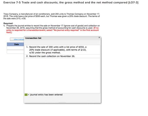 Solved Exercise Trade And Cash Discounts The Gross Chegg