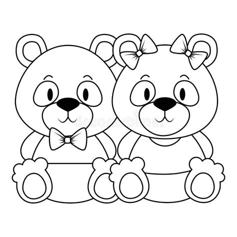 Cute And Adorable Bears Panda Couple Characters Stock Illustration