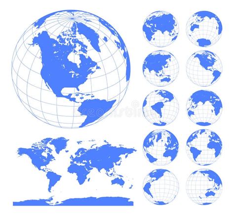 Earth Globe World Map Set Planet With Continents Vector Illustration