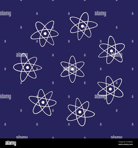 Atomic Orbit Symbols White Outlines On Blue Scientific Vector Pattern
