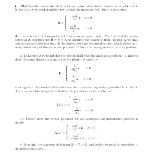Solved 19 4 Consider An Infinite Sheet In The Y Plane With
