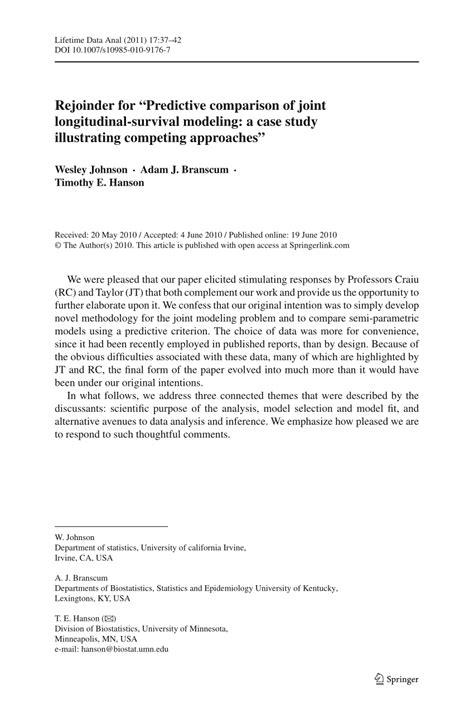 Pdf Rejoinder For Predictive Comparison Of Joint Longitudinal