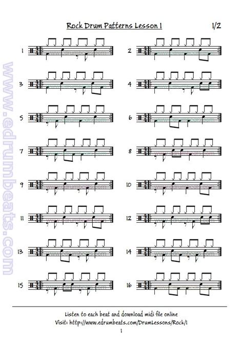 Lesson 1 Page 1 Basic Eight Note Rock Beats กลอง ดนตรี แพทเทิร์น