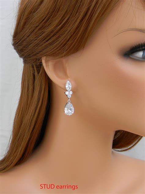 Dangle Crystal Bridal Earrings Wedding Earrings Long Bridal Etsy